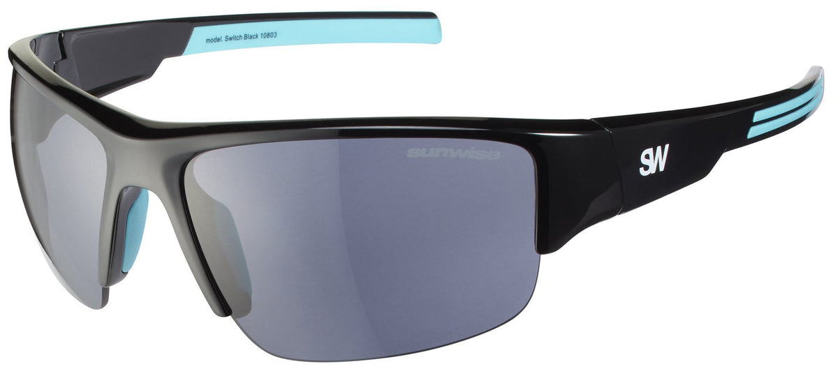 Sunwise Switch Shiny Black Frame With Blue Features, Smoke Lenses ...